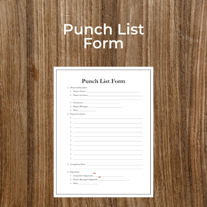 Punch List Form for Construction Projects | Printable | Fillable | PDF ...