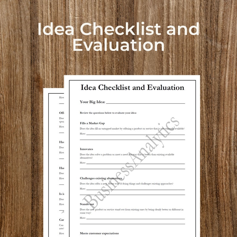Idea Checklist and Evaluation Form for Entrepreneurs | Side Hustles ...