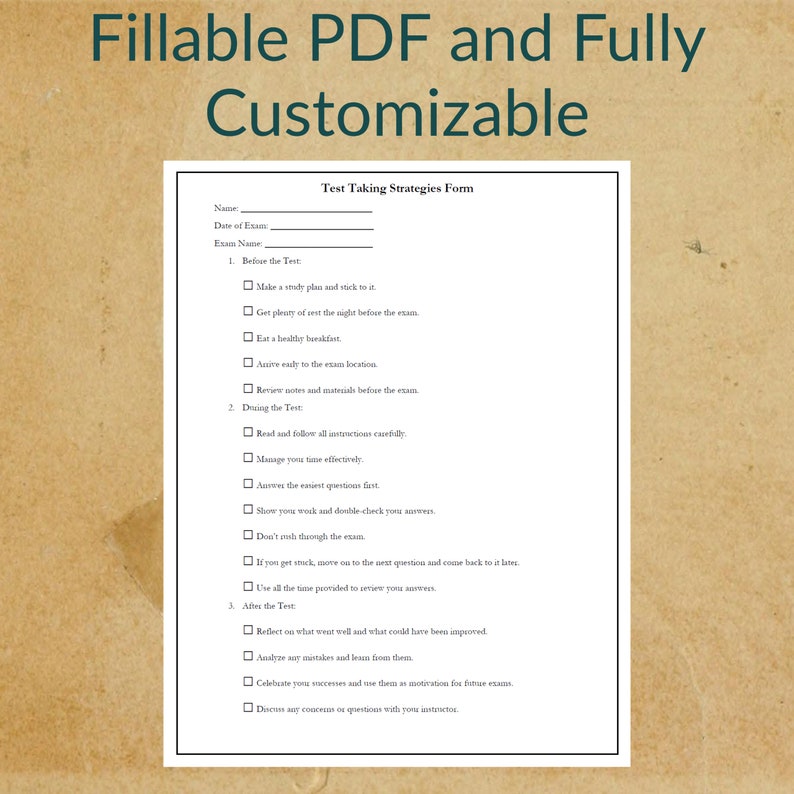 Test Taking Strategies Form | Printable | Fillable | PDF | Digital ...
