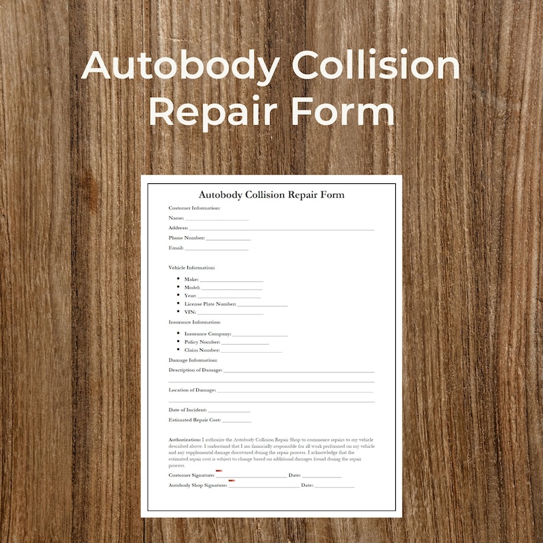 Autobody Collision Repair Form - Keep Your Repair Job Organized ...