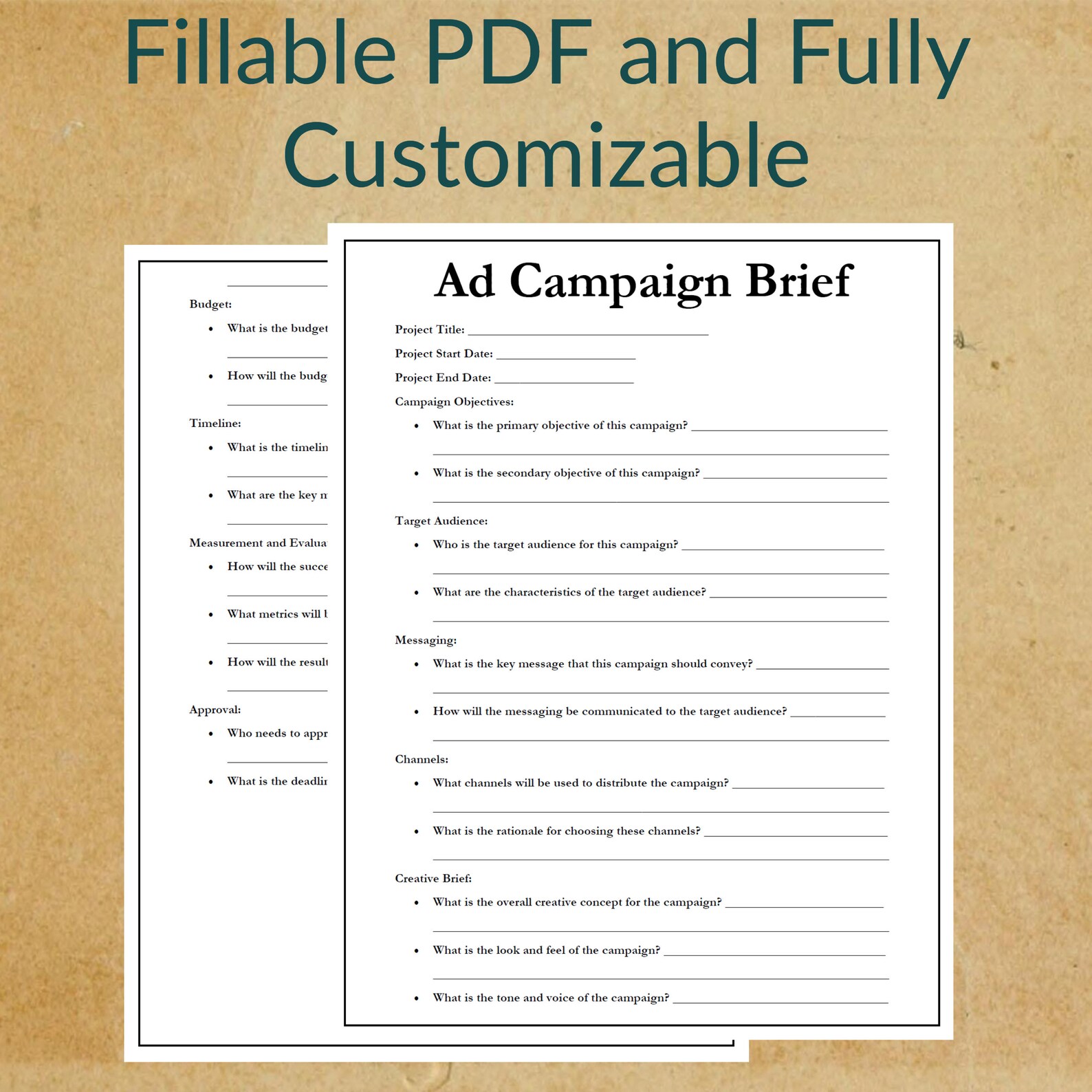 Ad Campaign Brief Template | Fillable & Printable (PDF Download) - Etsy