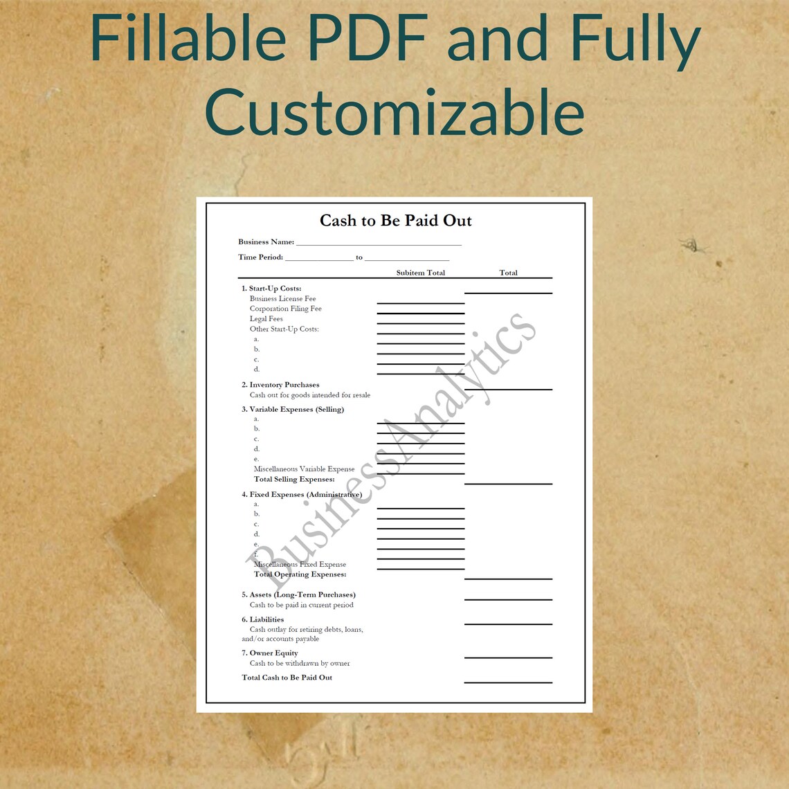 Cash to Be Paid Out | PDF | Excel | Form Fillable | Printable ...