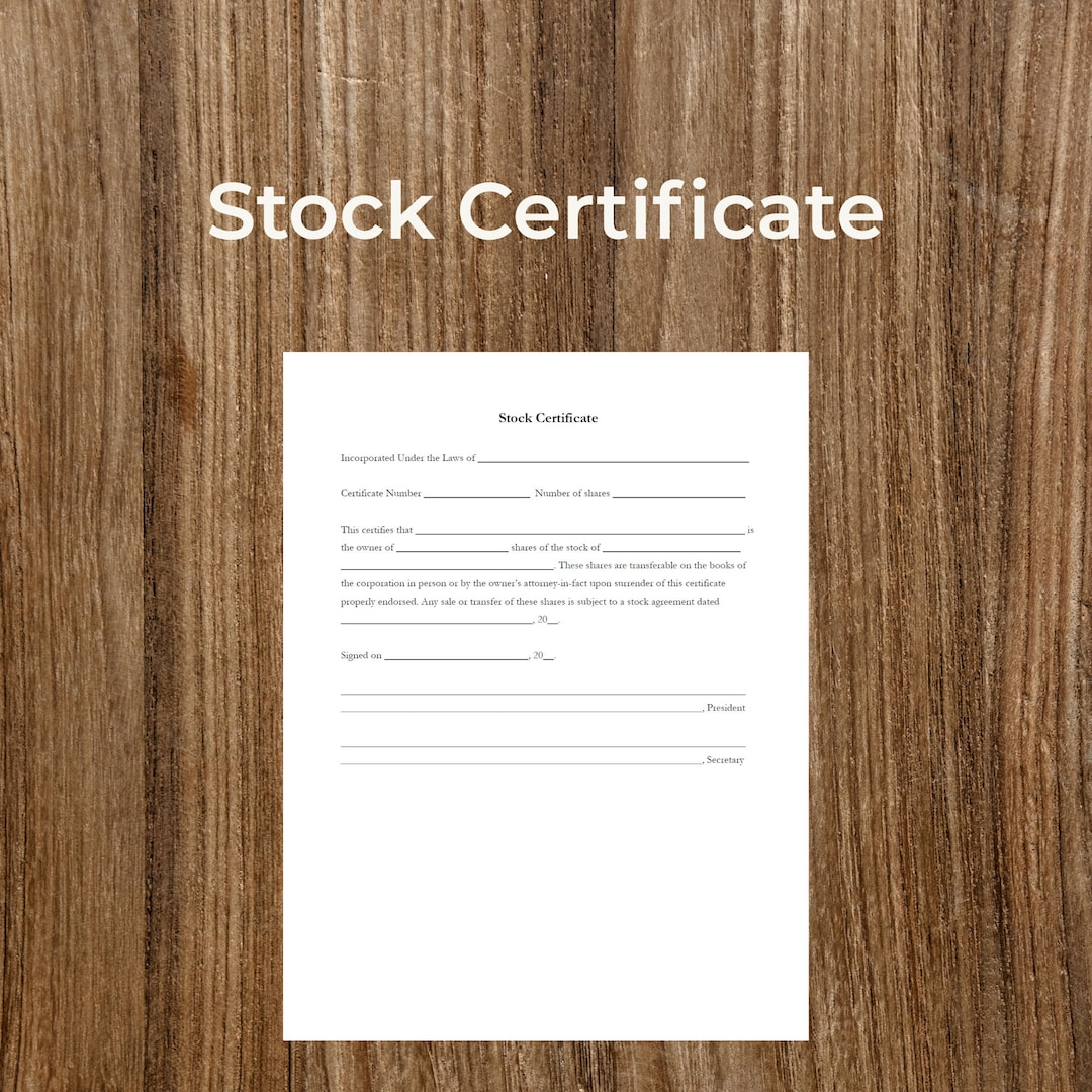 Stock Certificate | PDF | Form Fillable | Printer Friendly | Business ...