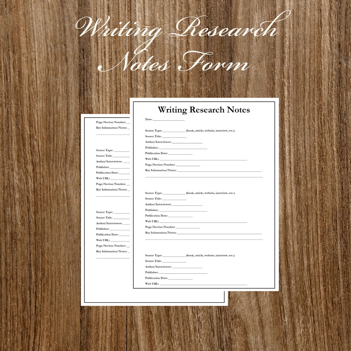 Writing Research Notes Form Template Printable Fillable PDF Digital ...