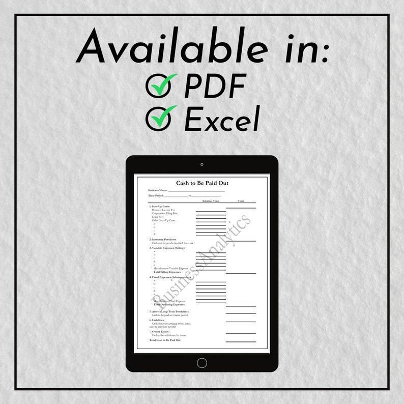 Cash to Be Paid Out Form | Fillable Excel & PDF (digital Download) - Etsy