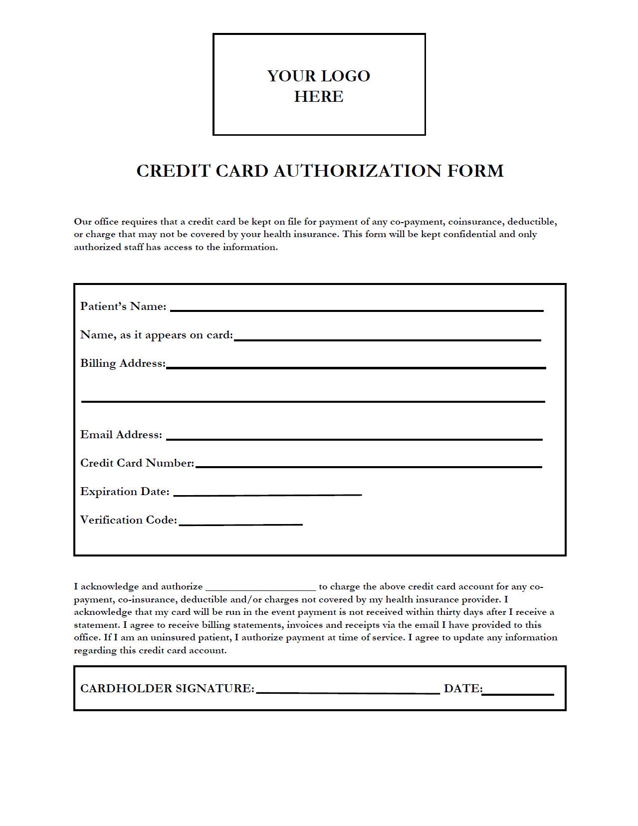Healthcare Credit Card Authorization Logo PDF Form - Etsy