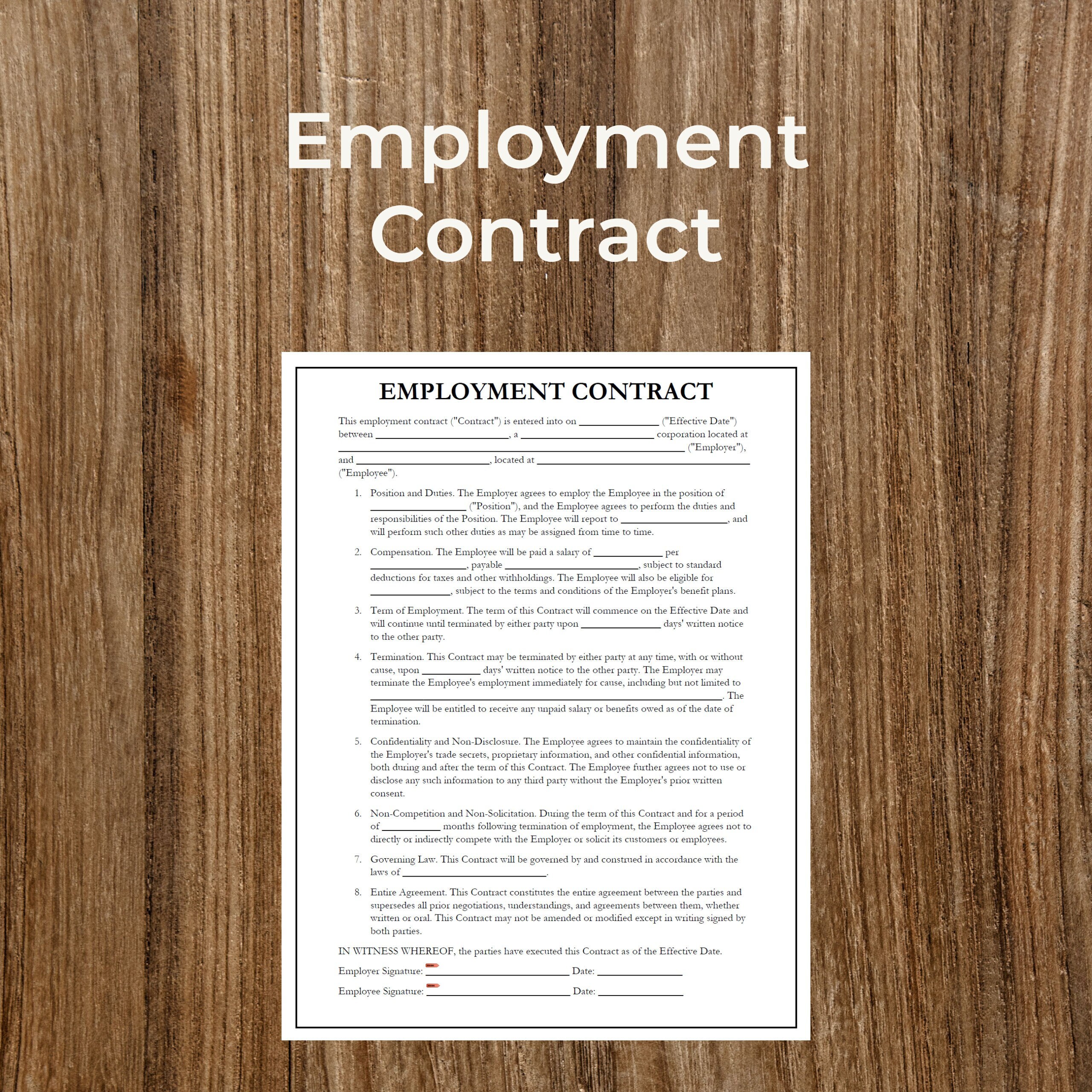 Employment Contract Template for Business Owners and Employers ...