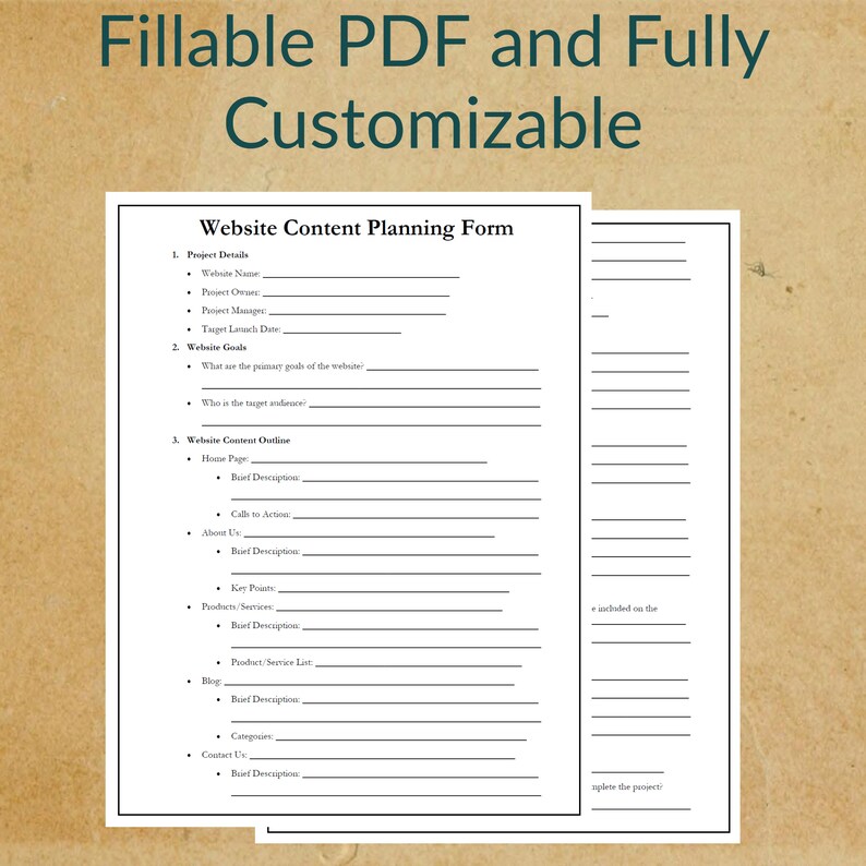 Website Content Planning Form Template | Printable | Fillable | PDF ...