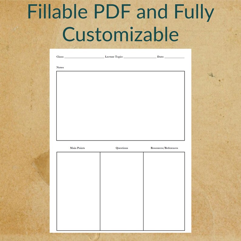 Class Notes Form for Effective Note-taking | Printable | Fillable | PDF ...