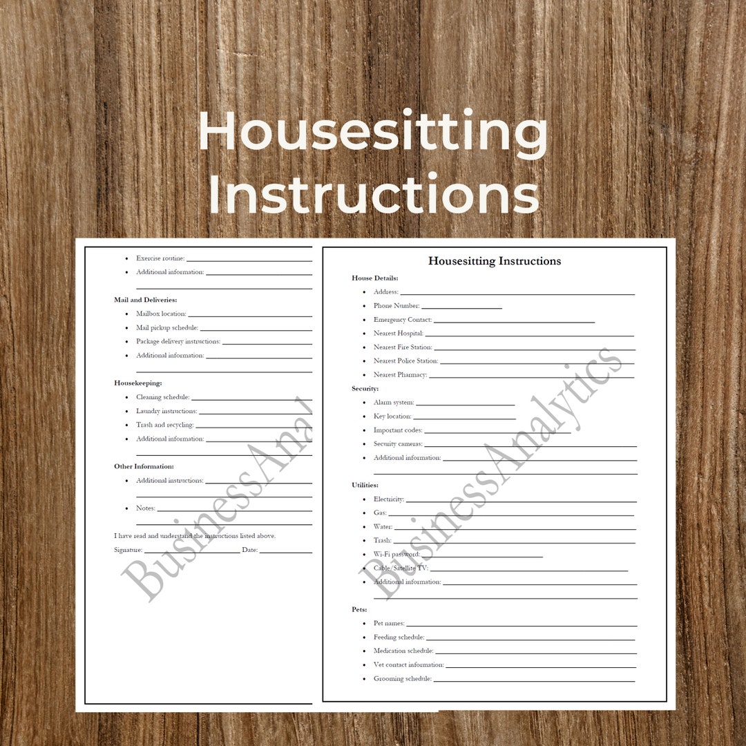 Housesitting Instructions Form | Printable PDF | Fillable | Digital ...