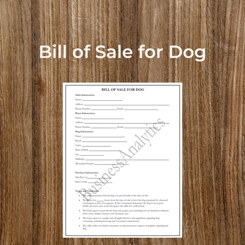 Dog Bill of Template | Printable, Fillable PDF Form - Etsy