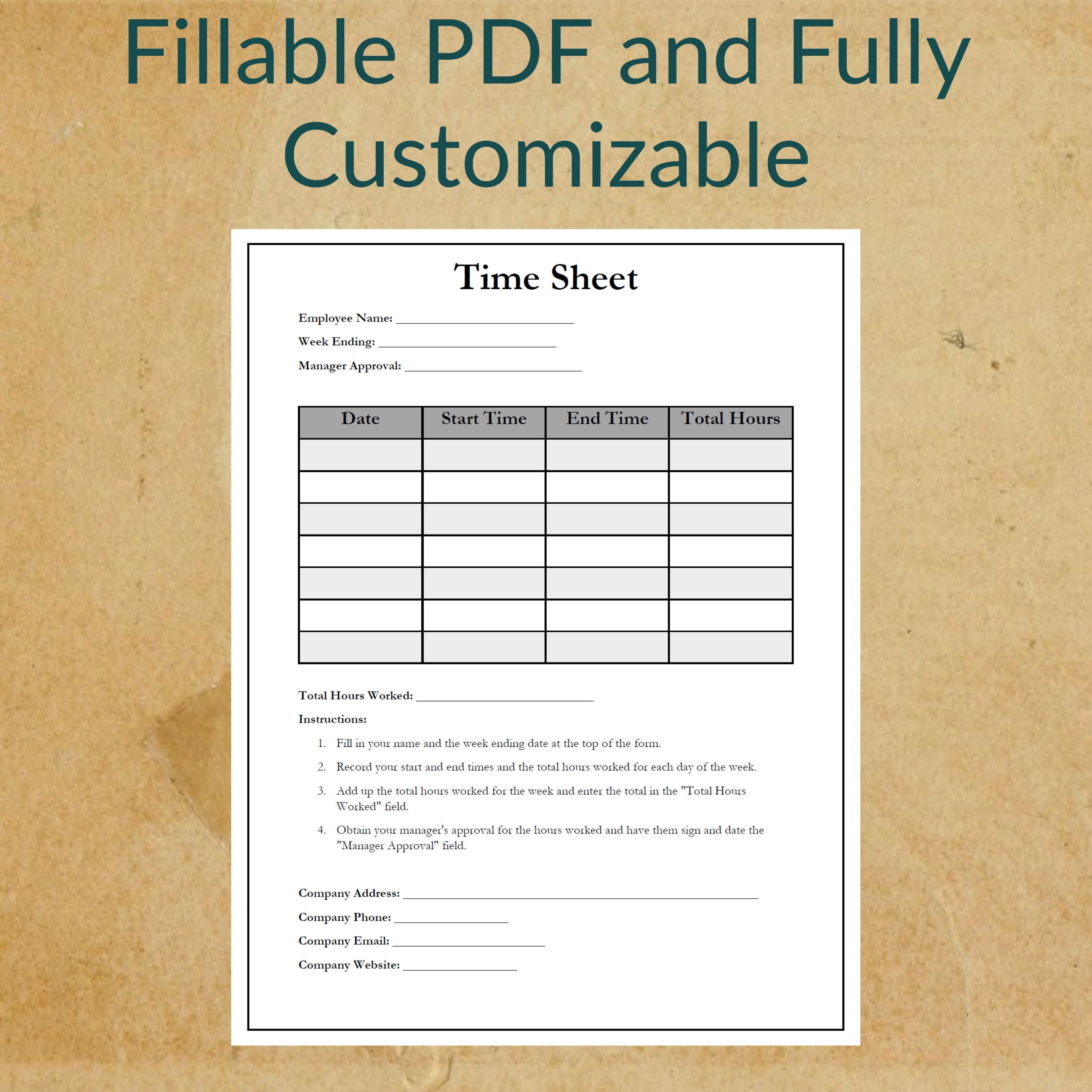 Time Sheet Form for Efficient Time Tracking | PDF | Fillable | Customizable | Digital Download ...
