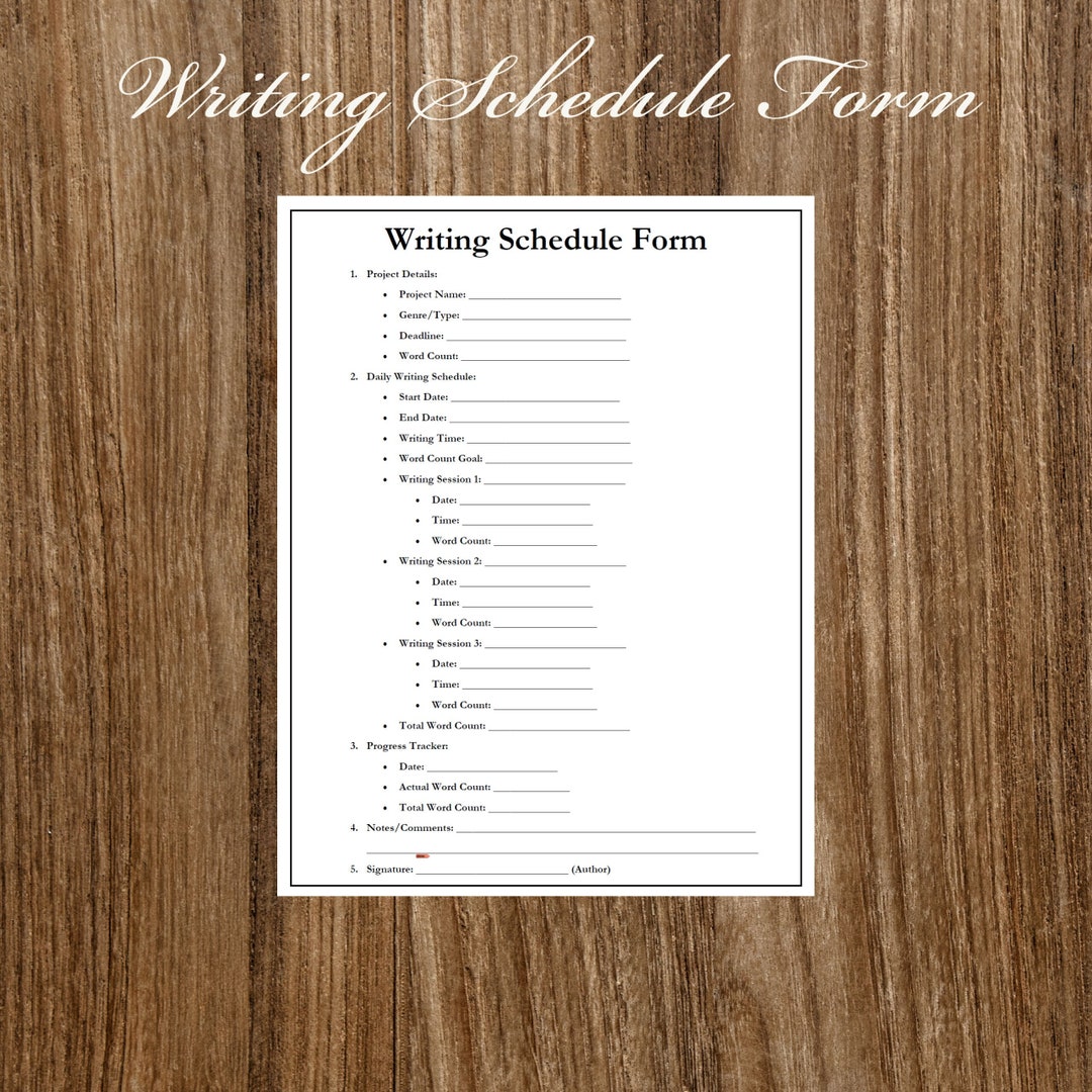 Writing Schedule Form | Printable | Fillable | PDF | Digital Download ...