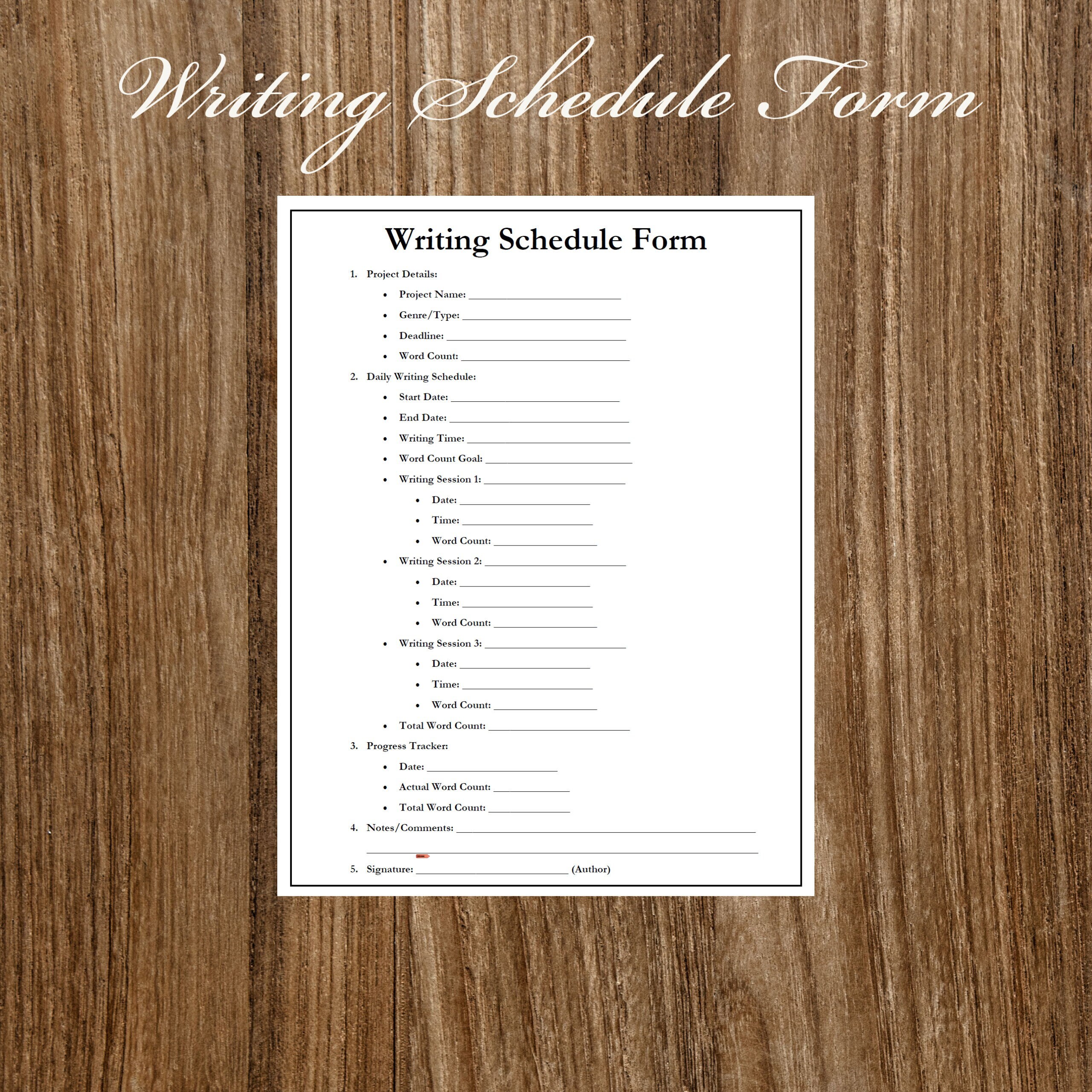 Writing Schedule Form Printable Fillable PDF Digital Download ...
