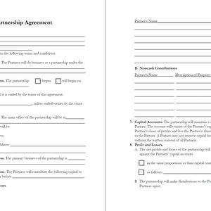 Partnership Agreement PDF Form Fillable Printer Friendly - Etsy