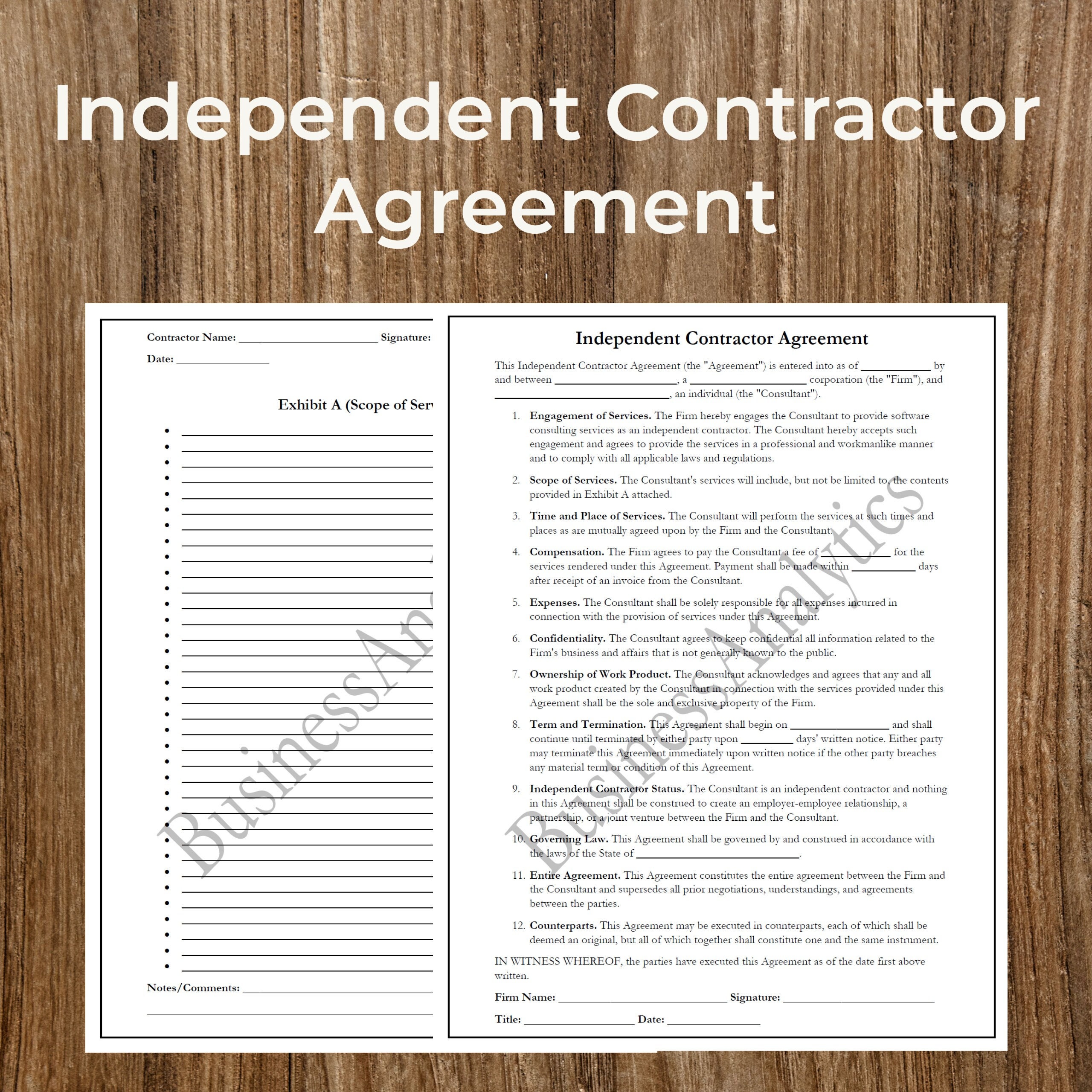 Independent Contractor Agreement Form Printable Fillable PDF Digital ...