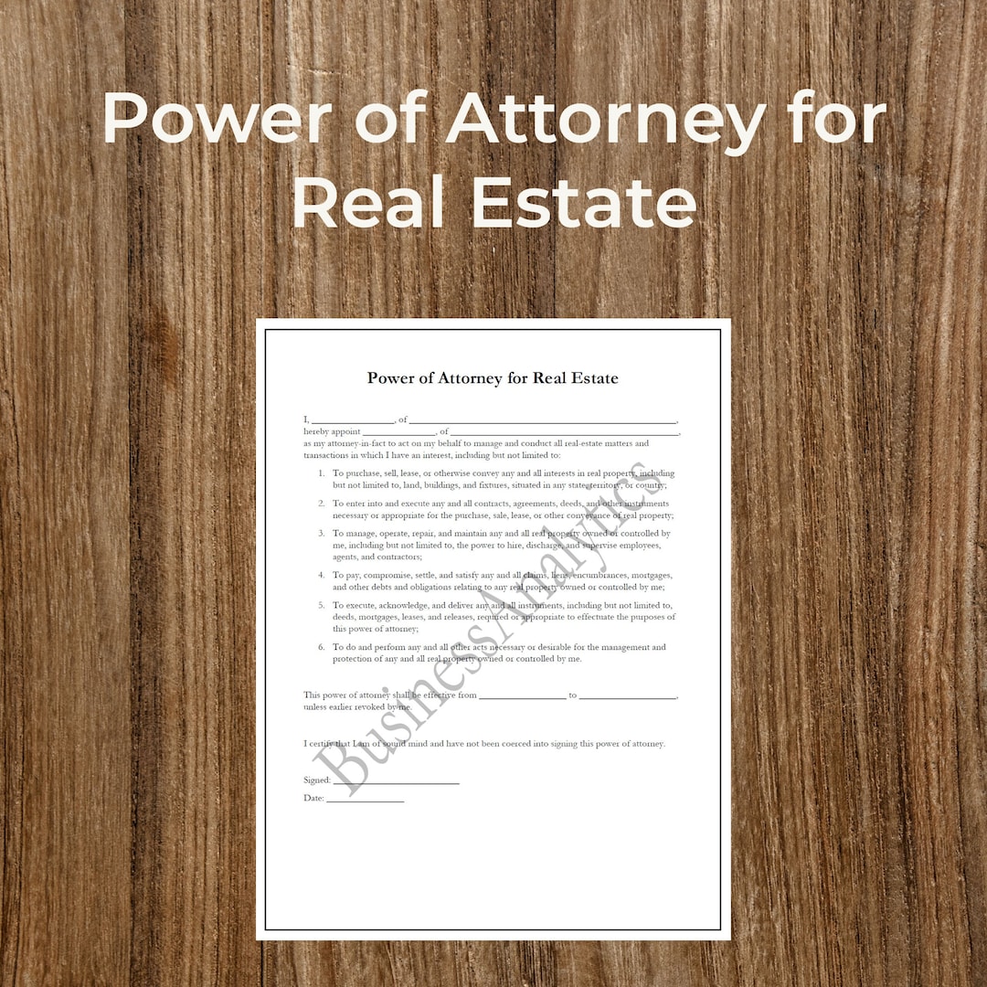 Power of Attorney for Real Estate Form | Printable and Editable ...