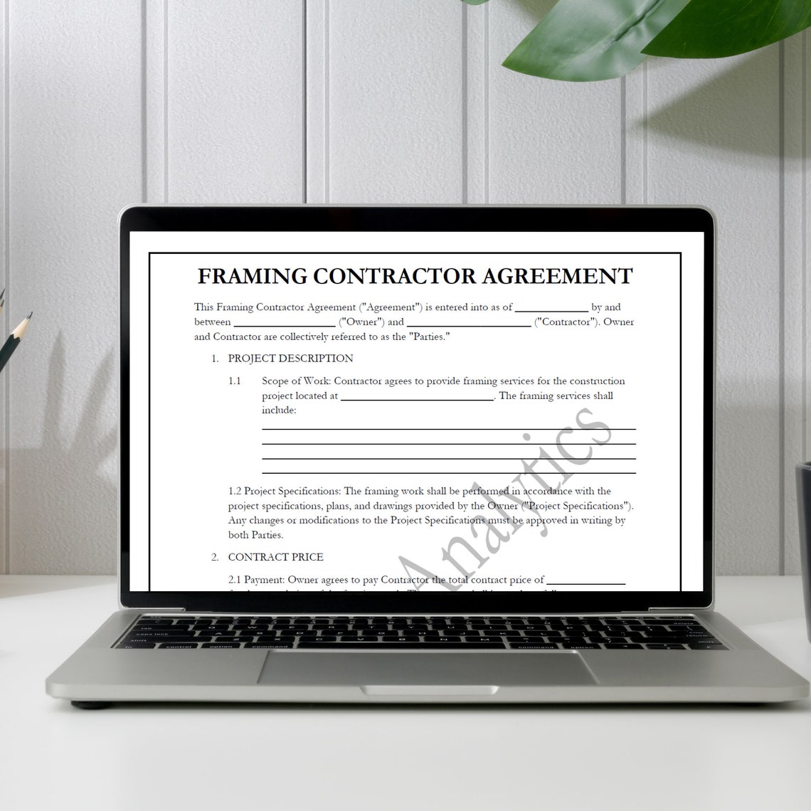 Framing Contractor Agreement Template | Contractor Forms | Printable ...