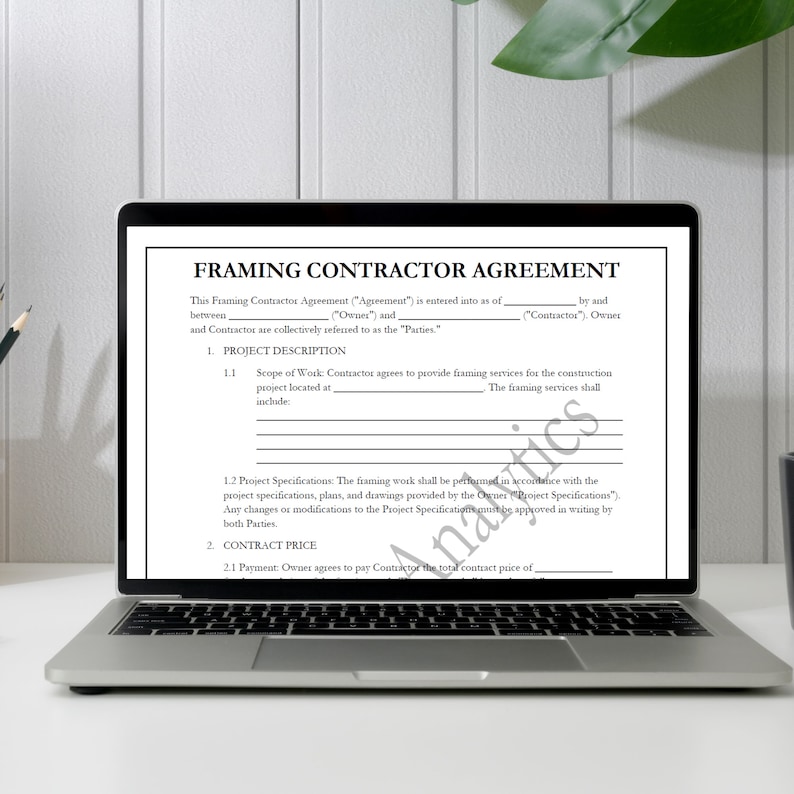 Framing Contractor Agreement Template | Contractor Forms | Printable ...