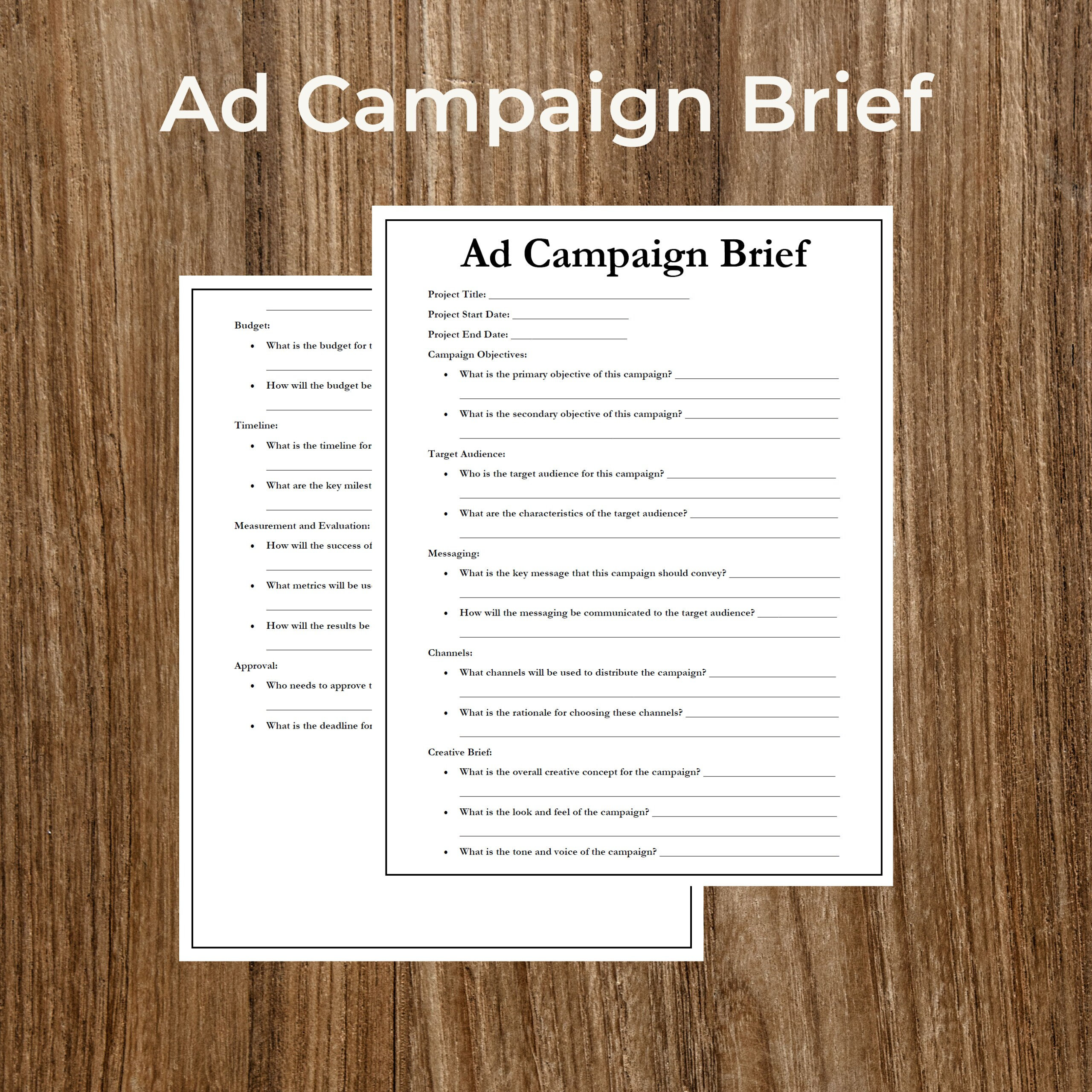 Ad Campaign Brief Form Template | Printable | Fillable | PDF | Digital ...