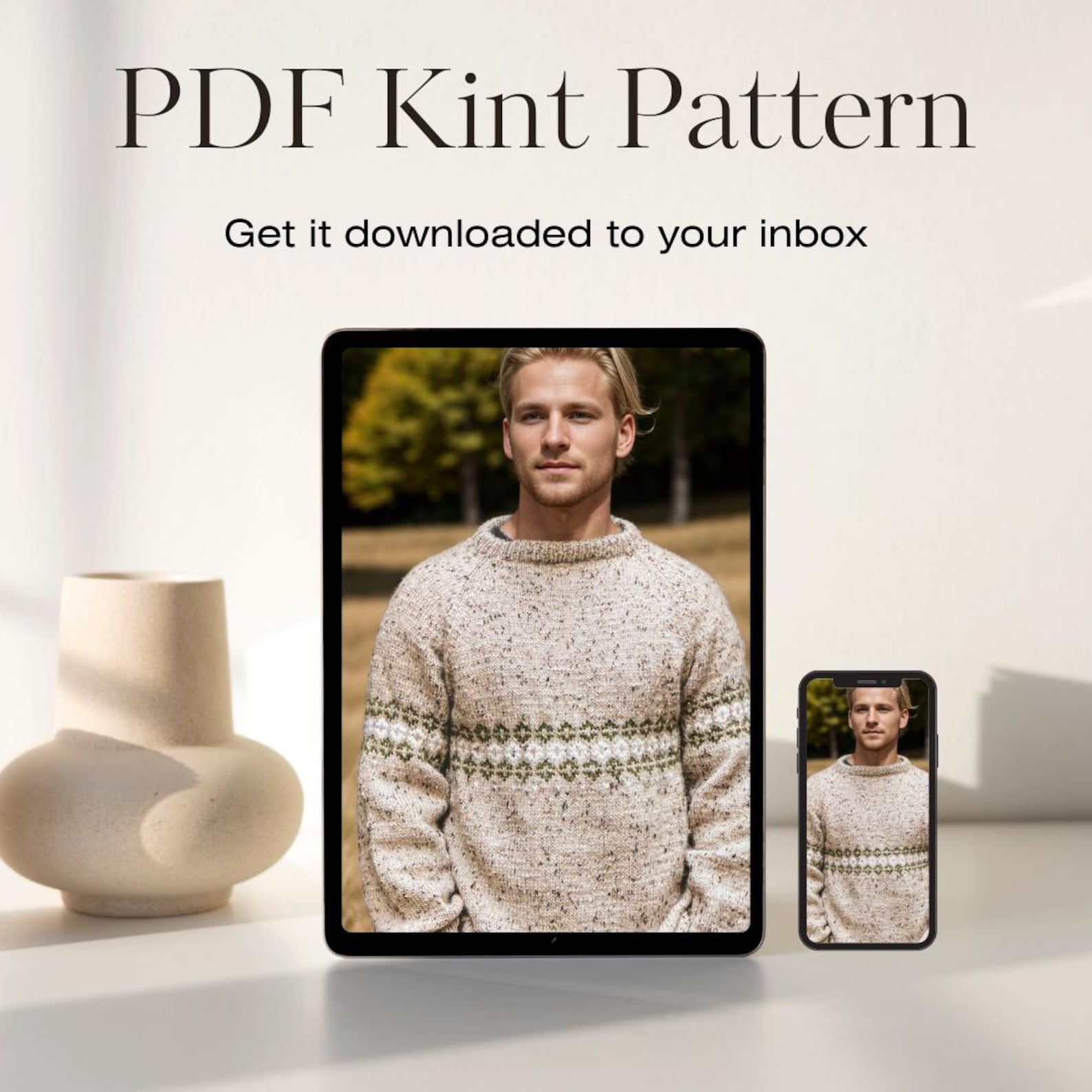 PDF Knitting Pattern-nordic Fair Isle Sweater-mens Sweater-chunky Yarn ...