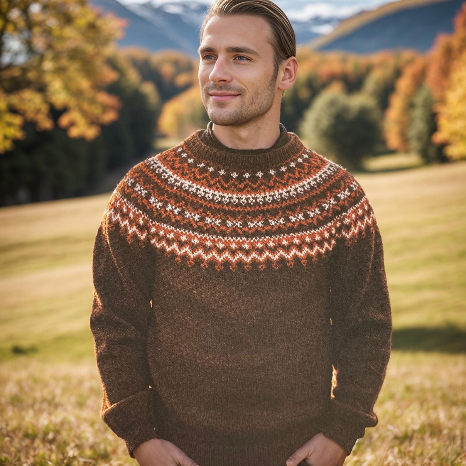 PDF Knitting Pattern,nordic Mens Sweater,scandinavian Yoke,sweater ...