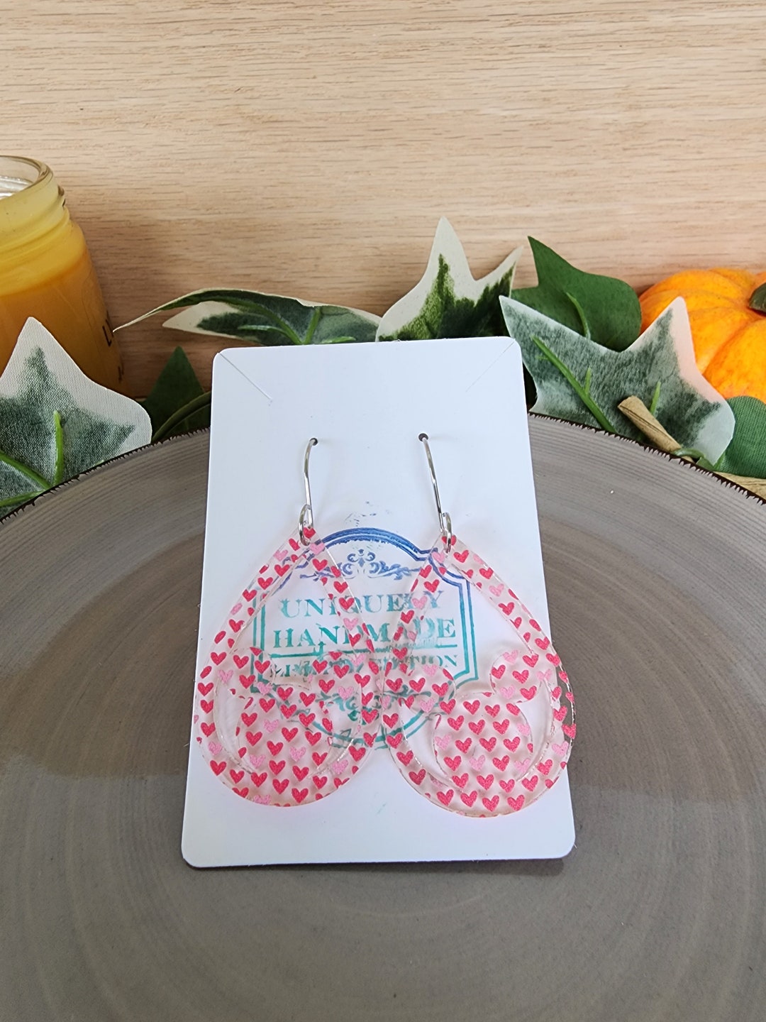 Dangle/drop Mickey Mouse Cutout Tear Drop Shape With Pink Heart Design ...