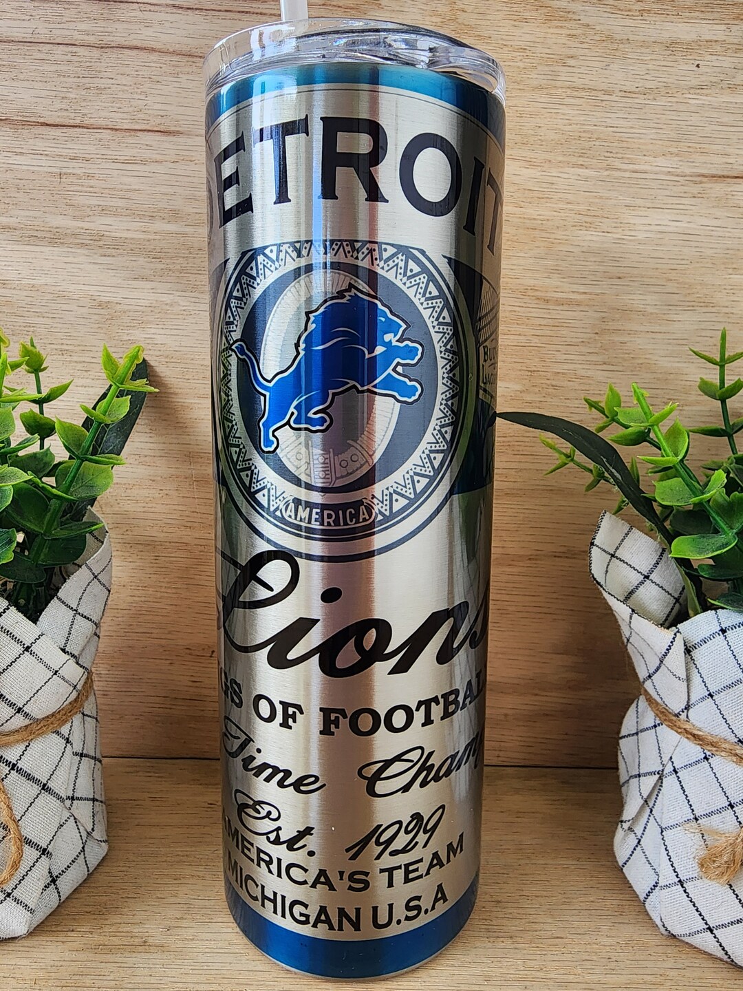20oz Skinny Tumbler. Detroit Beer Can Inspired Lions Design. With Shiny ...