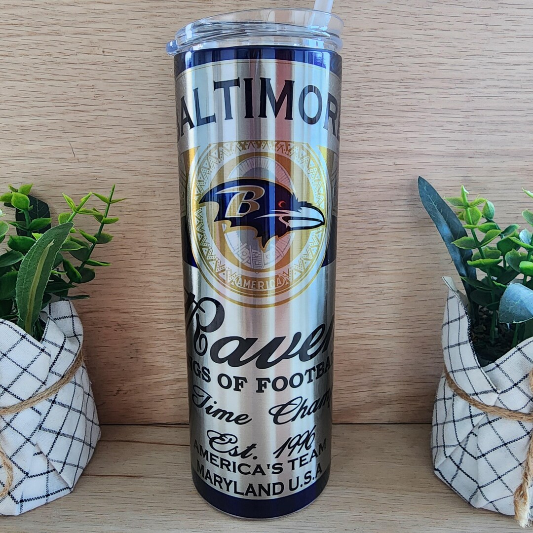 20oz Skinny Tumbler. Baltimore Ravens Beer Can Inspired Design. With ...