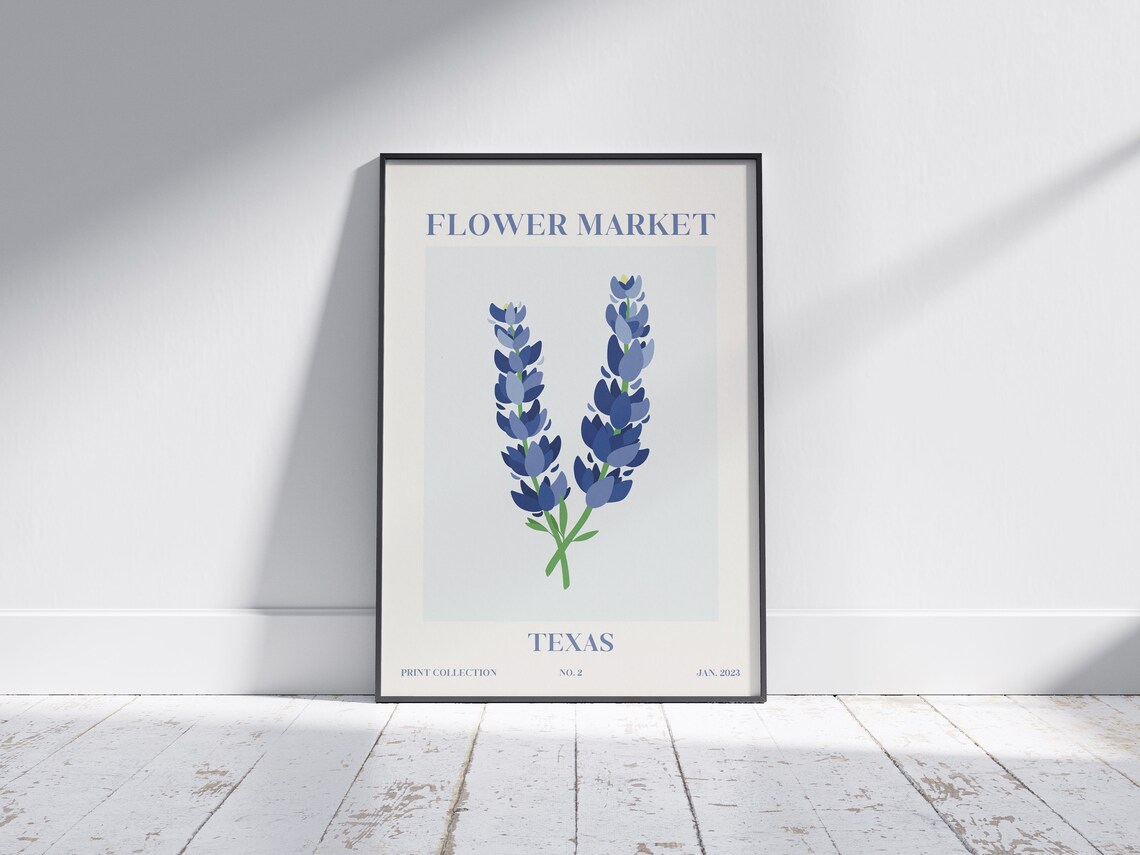 Texas Flower Market Poster, Bluebonnet Wall Art, Printable Wall Decor ...