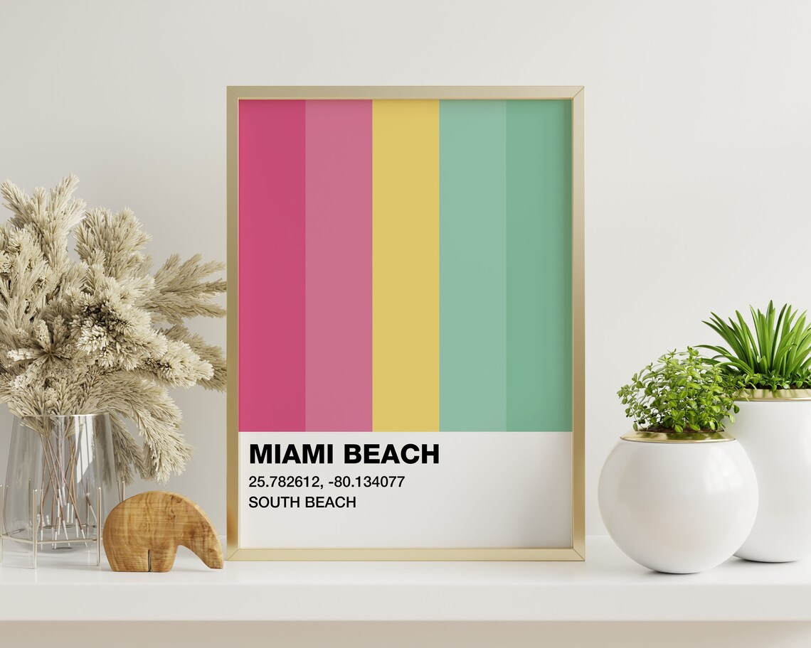 South Beach Miami Beach Pantone Art Print, Miami Art, Apartment Decor ...