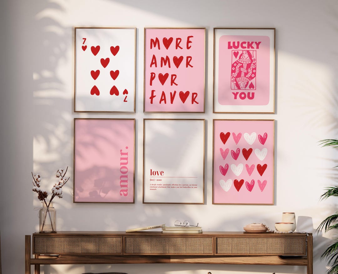 Love Posters, Digital Print, Set of 6 Posters, Printable Wall Art, Pink ...