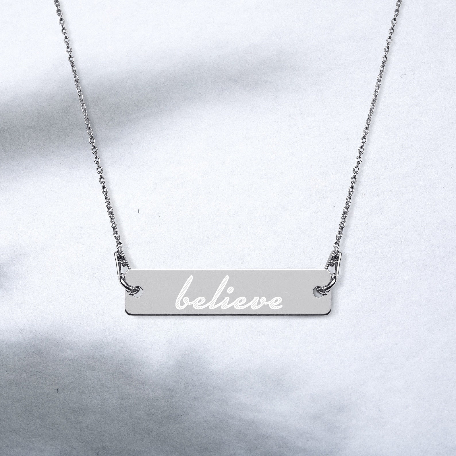 Engraved "believe" Bar Chain Necklace | Silver, Gold and Rose Gold - Etsy