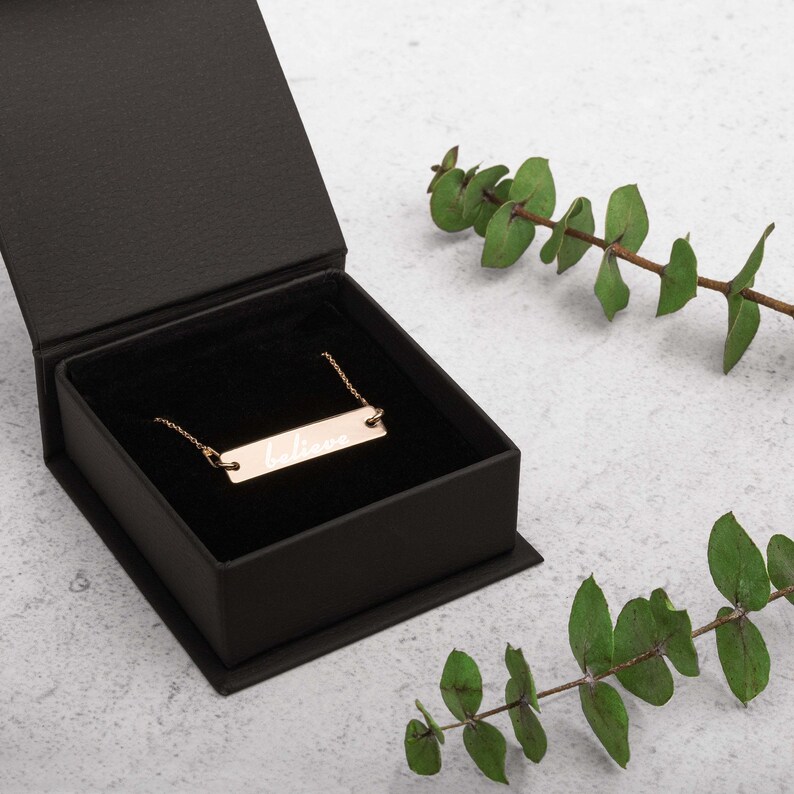 Engraved "believe" Bar Chain Necklace | Silver, Gold and Rose Gold - Etsy