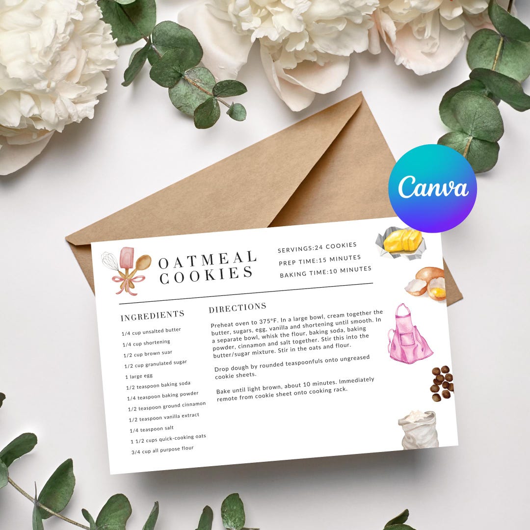 Coquette Spring Recipe Card Template, Instant Download Recipe Card ...