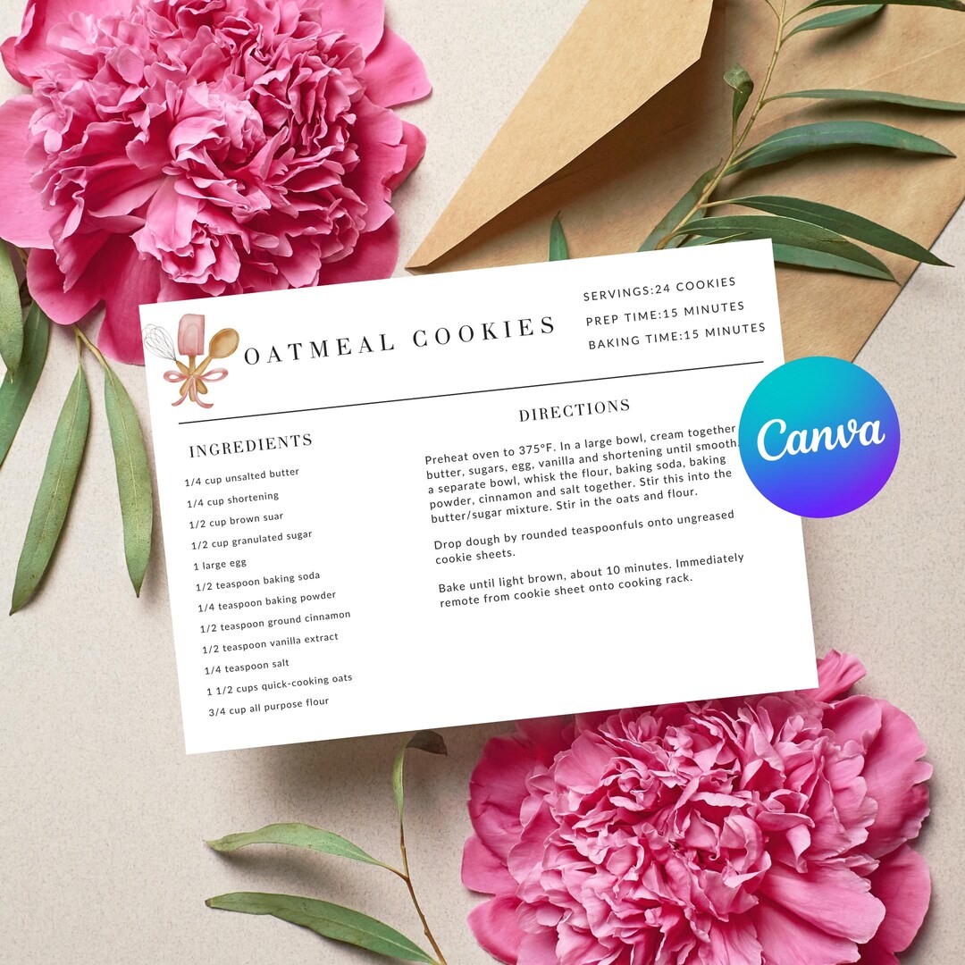 Coquette Recipe Card Template Instant Download Recipe Card CANVA Recipe ...