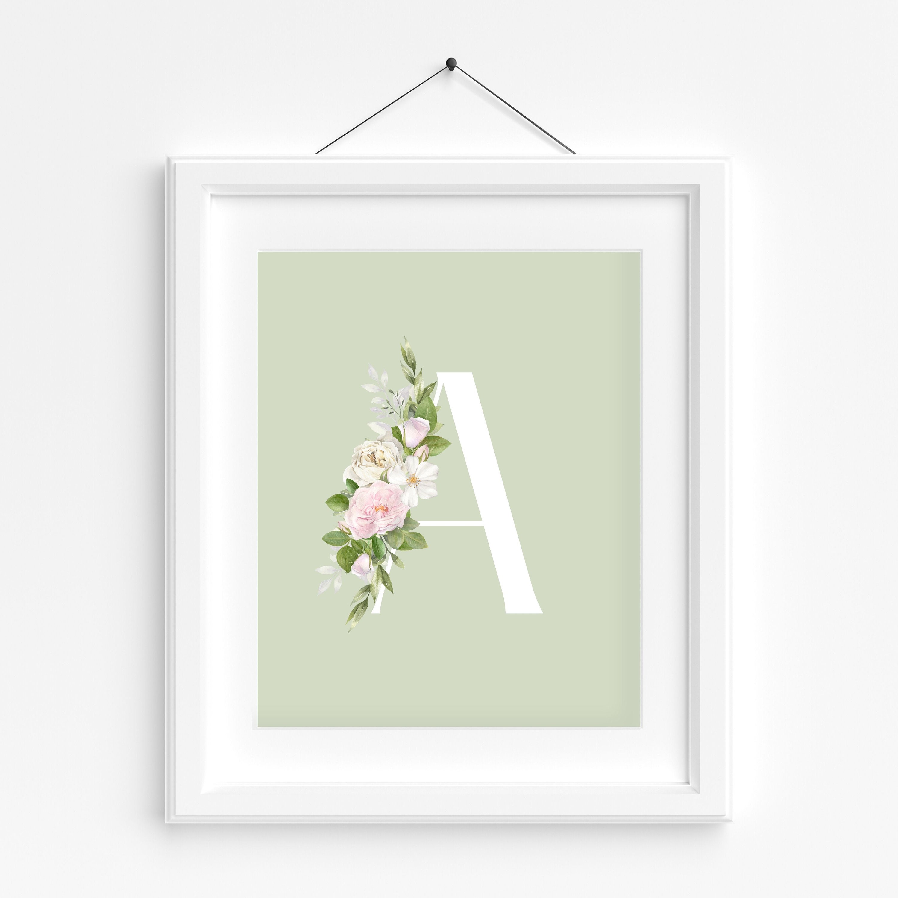 Initial Wall Art, Floral Letter A Art for Nursery, Alphabet Letter Art ...