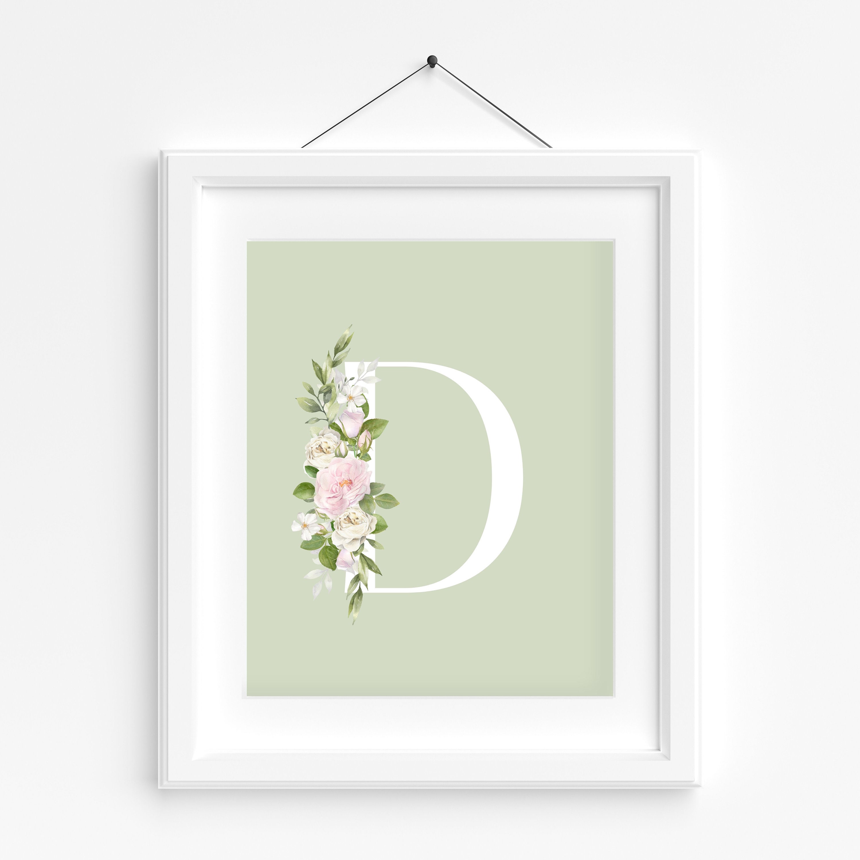 Initial Wall Art, Floral Letter D Art for Nursery, Alphabet Letter Art ...