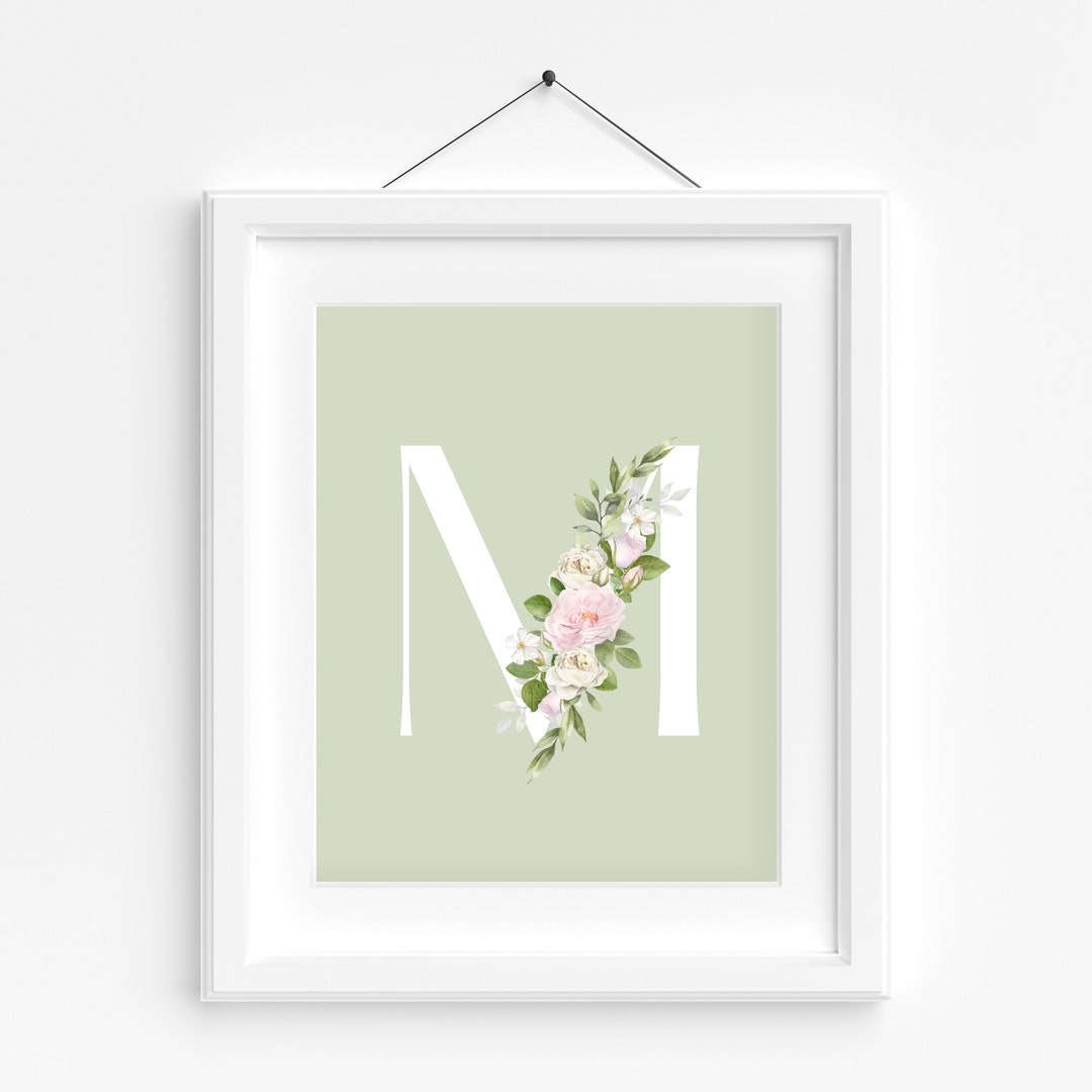 Initial Wall Art, Floral Letter M Art for Nursery, Alphabet Letter Art ...