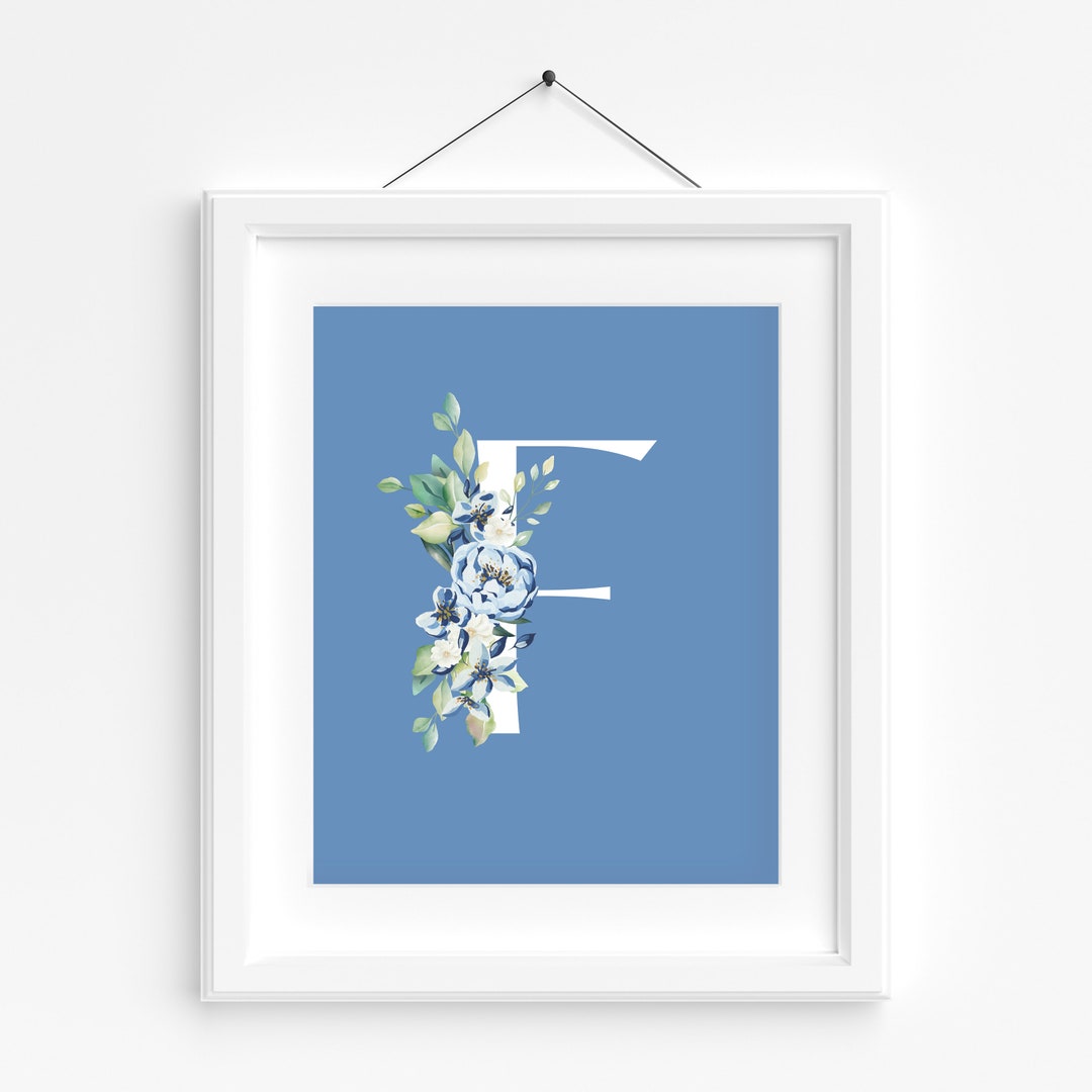 Initial Wall Art, Blue Peony Letter F Art for Nursery, Alphabet Letter ...