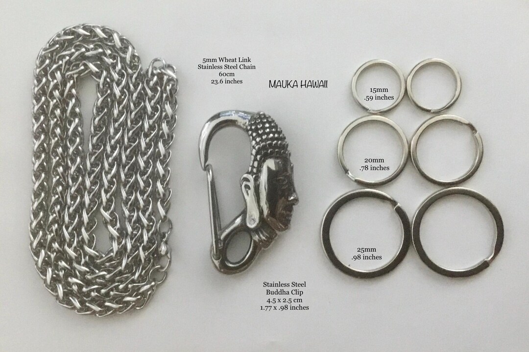 Buddha Monk Clip Stainless Carabiner Keychain Wallet Purse Hook + Split Ring Kit + 5mm Wheat ...