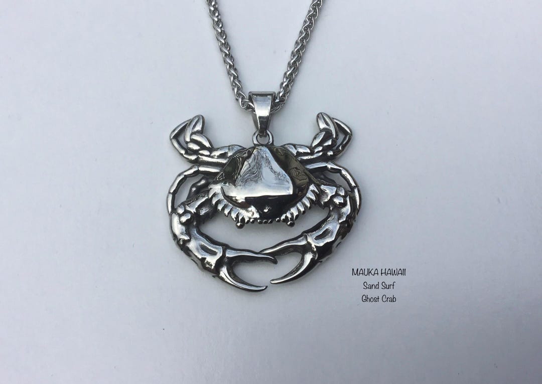 Sand Surf Ghost Reef Crab Stainless Modern Pendant & 4mm Custom 45cm ...