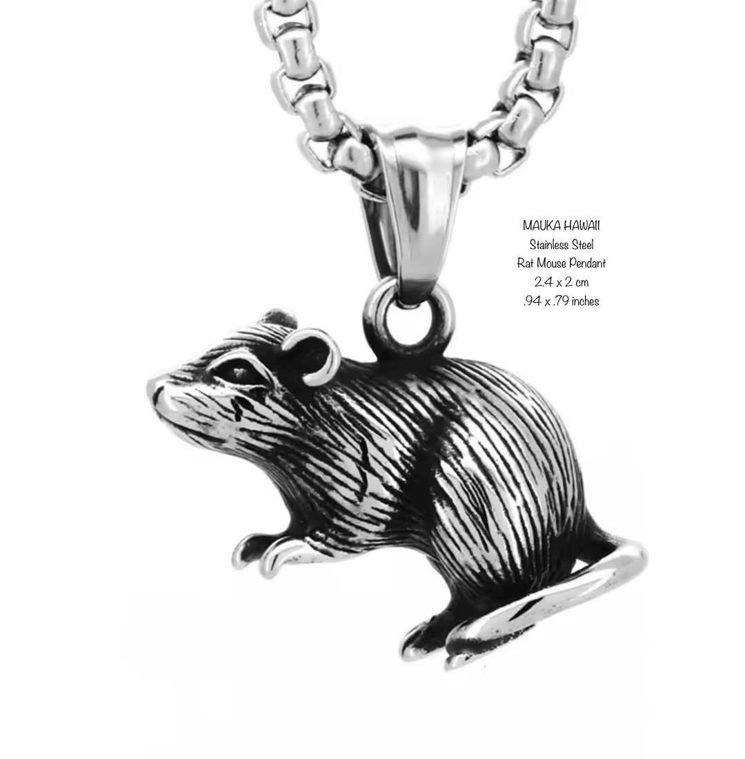 Mouse Rat Critter Stainless Steel 3D Figurine Pendant Custom Wheat Link ...
