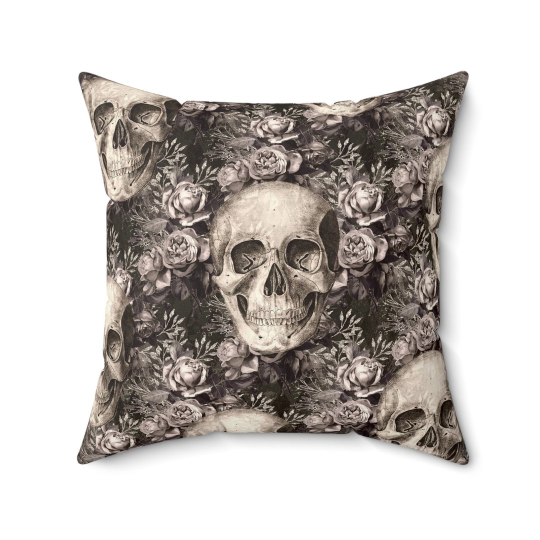 Gothic Square Throw Pillow Goth Pillow Skulls and Roses Goth Pillow ...