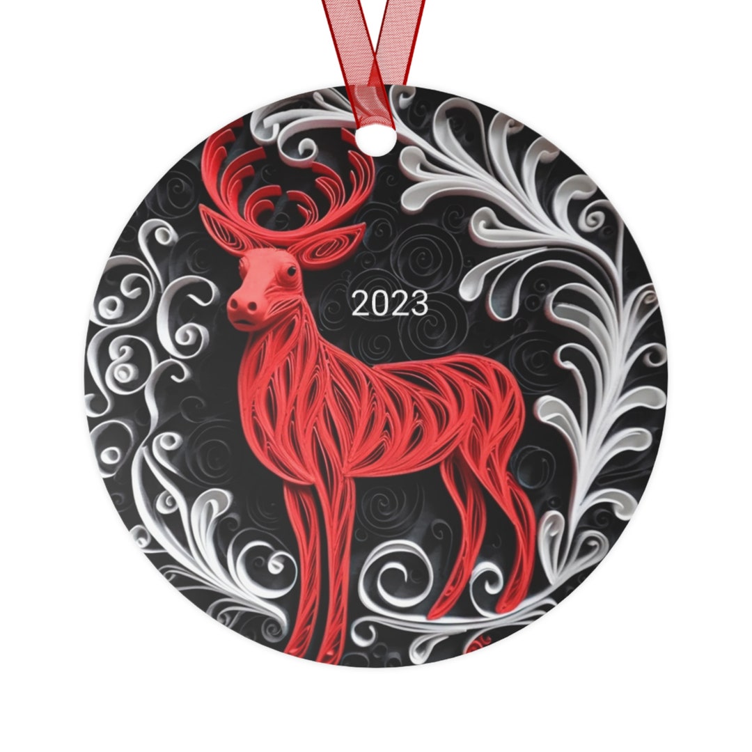 Colorful Faux Quill Look, Red Reindeer, Durable Aluminum Ornament. the ...
