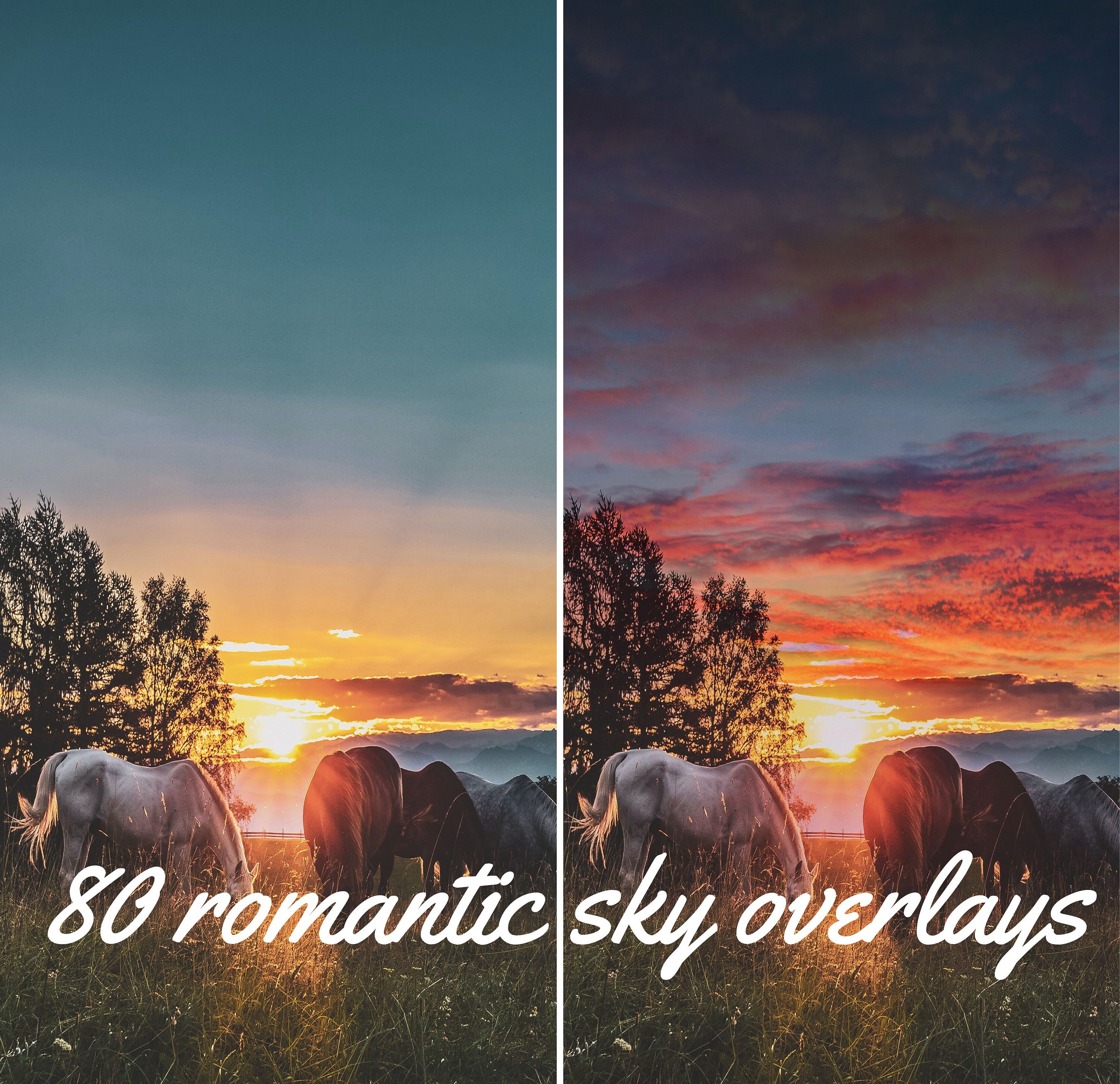 80 Romantic Sky Overlays, Photoshop Overlay, Cloudy Skies, Sunset ...