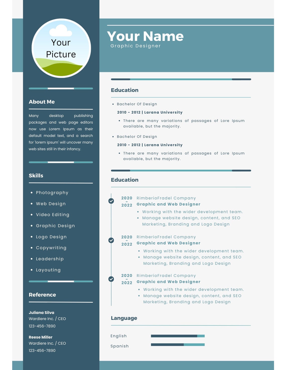 Editable Professional Resume Template - Etsy