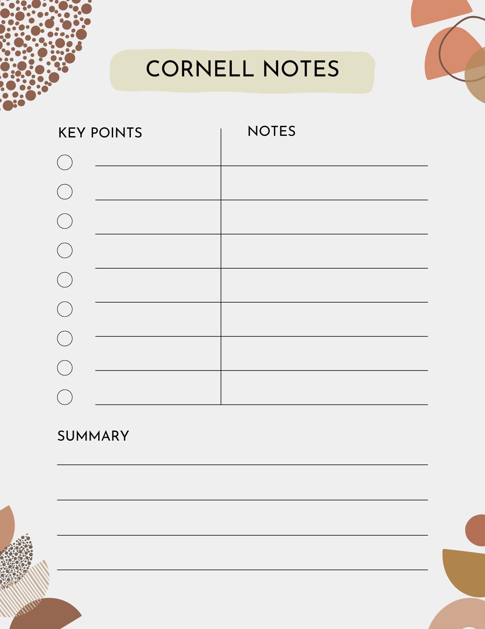Cornell Notes Paper Printable Note Page Cornell Style Notes PDF Digital ...