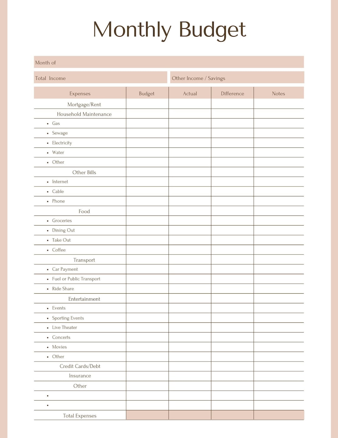 Monthly Budget Planner | Minimalist Printable Monthly Planner, Journal ...