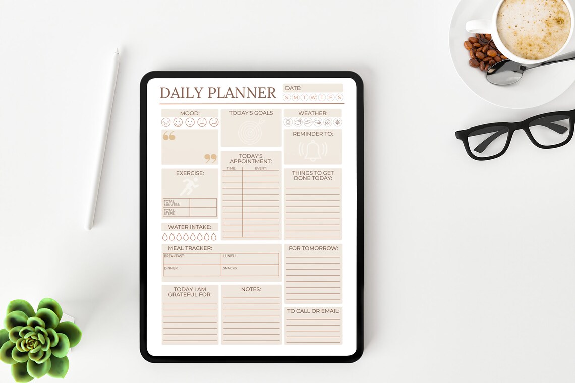 Minimalist Tan Printable Daily Planner, Journal, Calendar Daily Journal ...